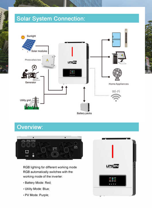 Upsen Hybrid Solar Inverter - 3600W Pure Sine Wave Power