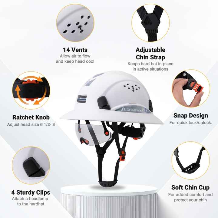 OSHA Approved Full Brim Safety Helmets with Reflective Stickers