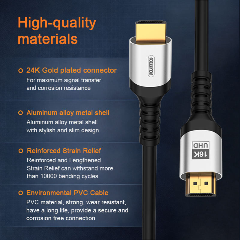 OEM ODM 16K 60Hz 8K 120Hz 4K 480Hz UHD HDMI Cable 0.5M 1M HDMI 2.2 ...