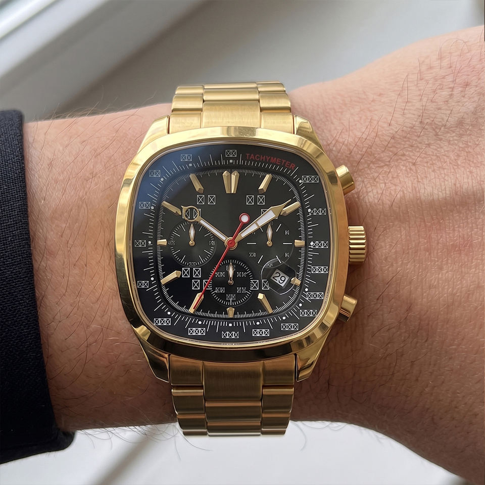 Custom Logo Square Chronograph Men Watch Silver Stainless Steel Band ...