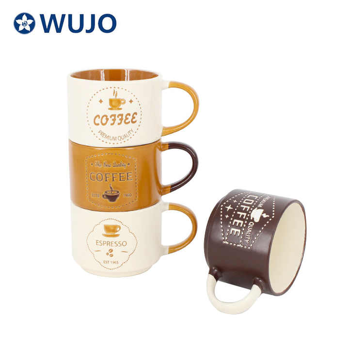 Hot Selling Handle with Different Colors Ceramic Mugs Embossed ...