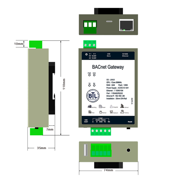 BTL-Modbus RTU/TCP to BACnet IP gateway BACnet MSTP to BACnet IP Router ...