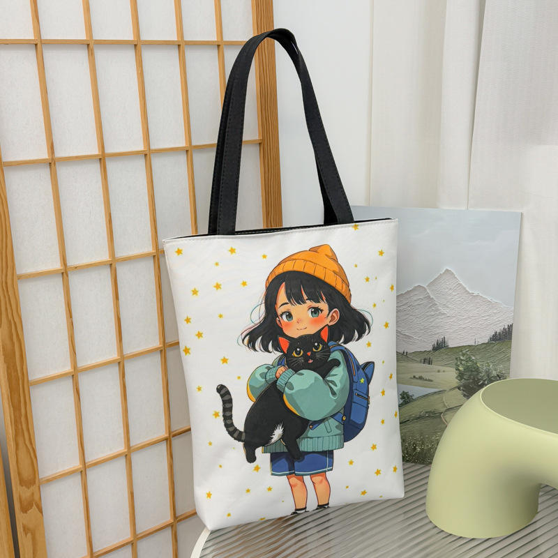 Korean Style Cartoon Printed Canvas Shoulder Bag Large Capacity Casual ...