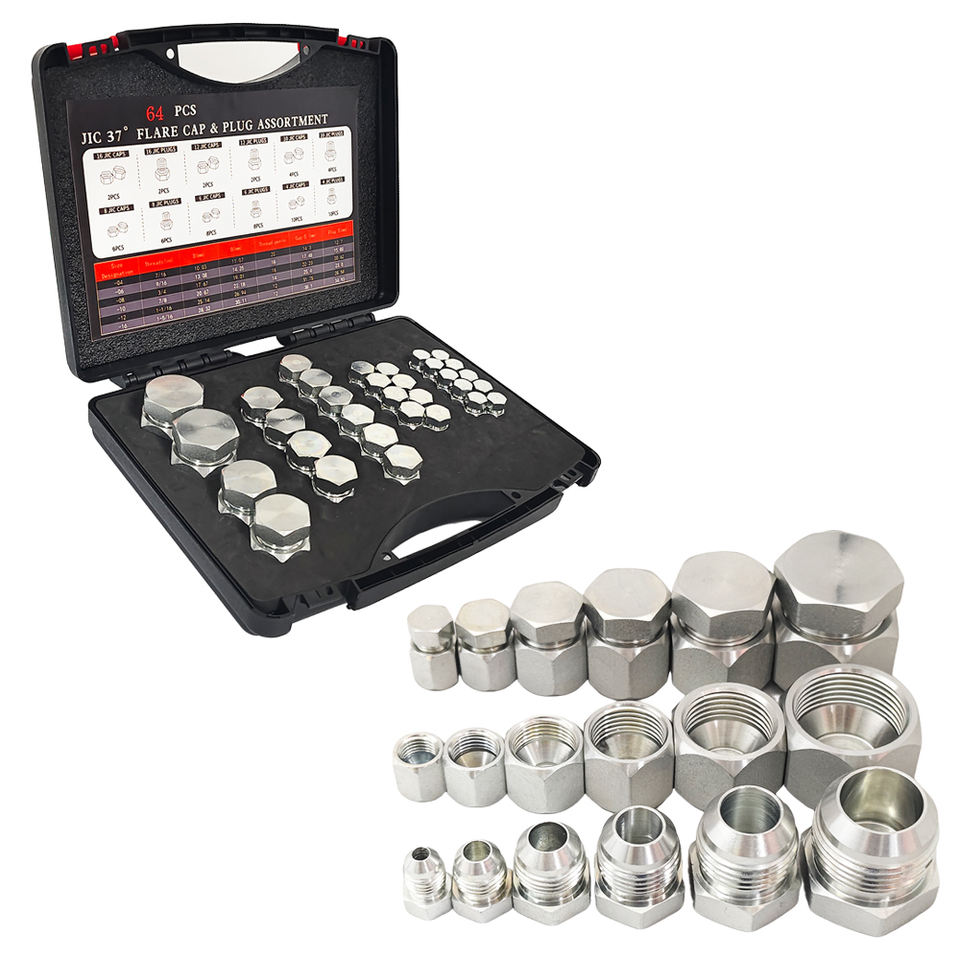 Hydraulic JIC 37° Flare Plug & Cap Kit 64pcs Carbon Steel Metric ...