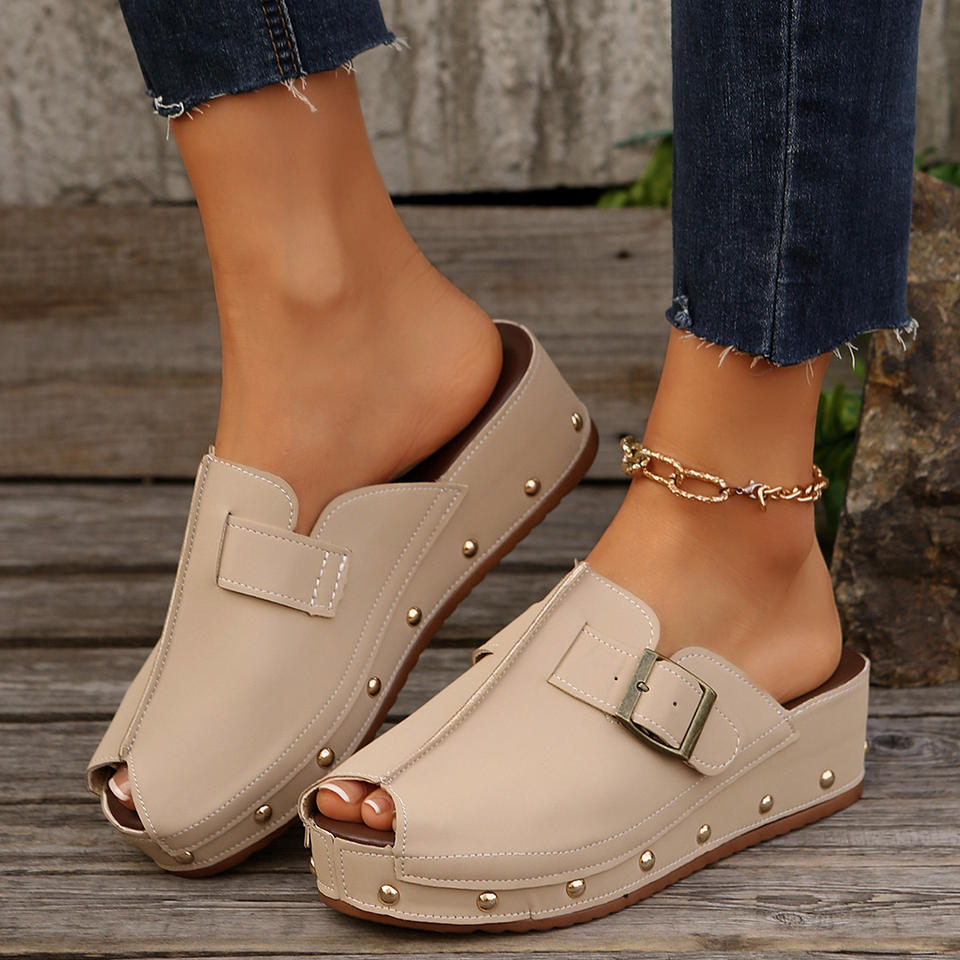 Women's High Top Thick Bottom Buckle Rivet Fish Mouth Outdoor Summer ...