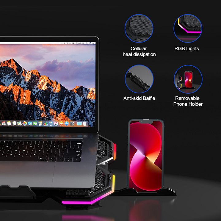 Ergonomic Multi-Fan Plastic Laptop Stand, Height Adjustable RGB Laptop ...