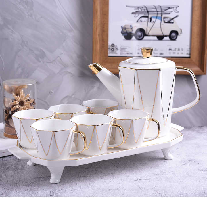 Luxury 8pcs Porcelain Coffee Tea Set With Gold Decor Ceramic Tea Pot ...