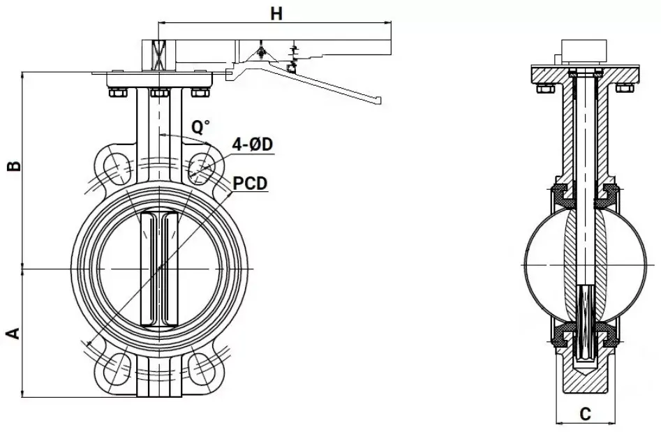 DNOVA Butterfly Valve Stainless Steel AISI 304 Compact Flanged 16 Bar ...