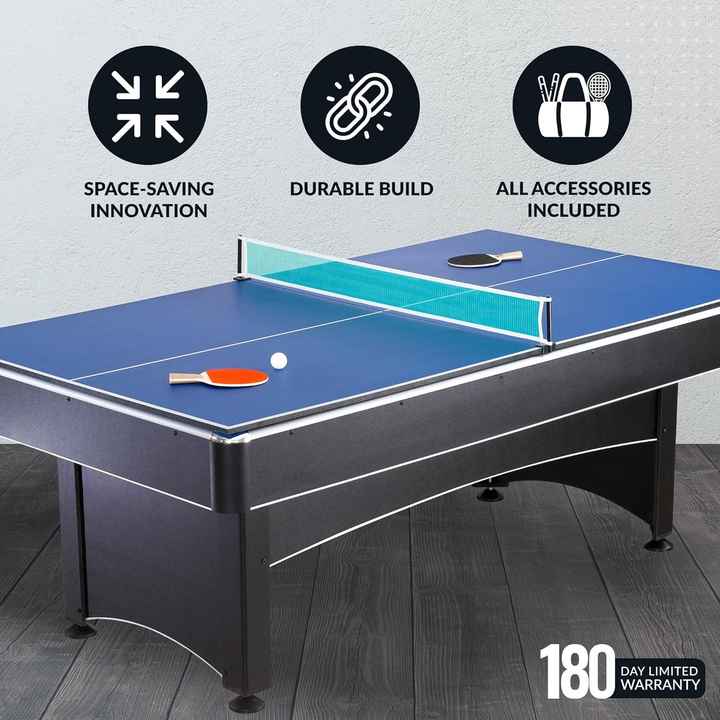 7-Foot Pool and Table Tennis Multi Game with Red Felt and Blue Table ...