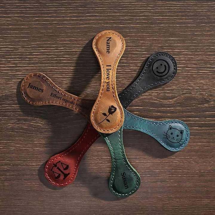 Personalized Engraved Genuine Leather Magnetic Bookmarks