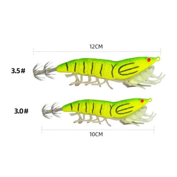 New Lifelike Shrimp Artificial and Squid Bait Soft Foot Jigs Explosion Hook Calamar Luminous ...