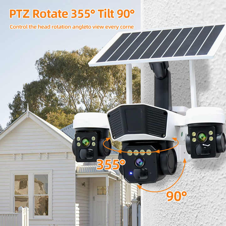 4G Solar Powered Security Camera for Farms 3 Lens CCTV Network Camera ...