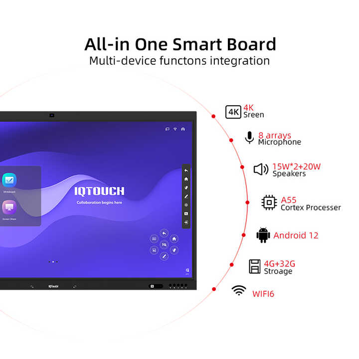 4K Display 65 75 86 Inch Interactive Whiteboard Smart Interactive Flat ...