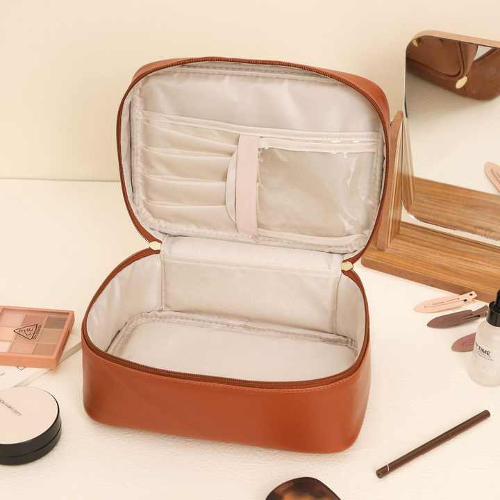 PU Leather Makeup Bag Large Capacity Makeup Bag Portable Travel Waterproof Cosmetic Bag for ...