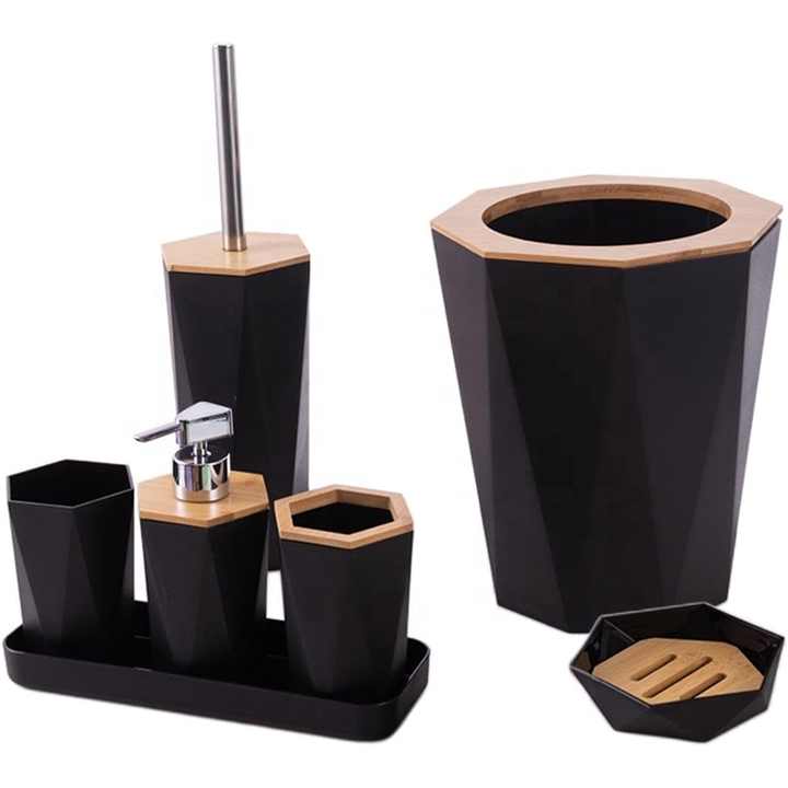 7 Piece Bamboo Bathroom Accessories Set with Toilet Brush Dispenser ...