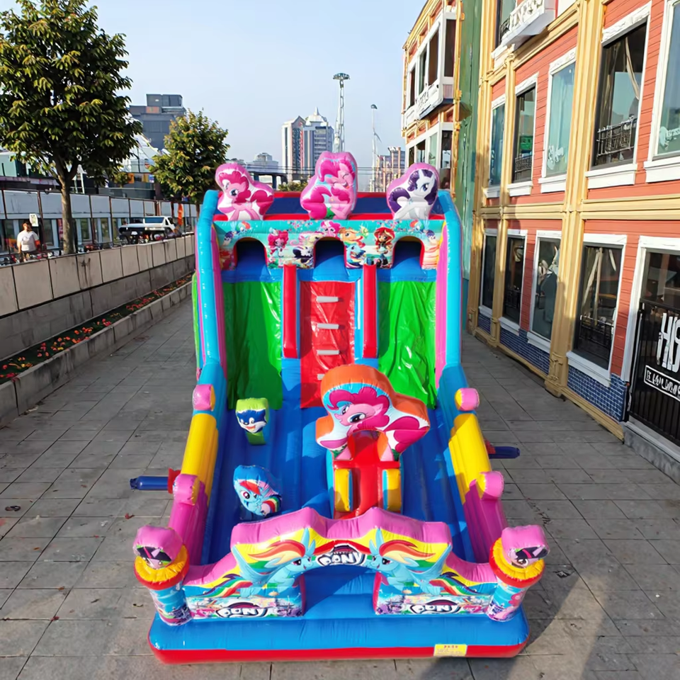 High Quality Double Track Water Slide Climbing Wall Combo Little Pony ...
