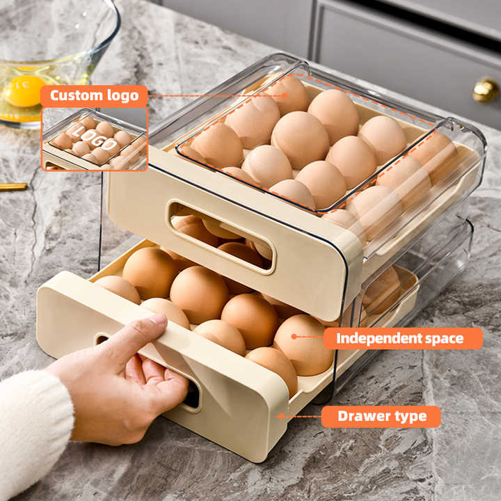 WANUO 32 Capacity Stackable Drawer-type Plastic Egg Organizer Kitchen 2 ...