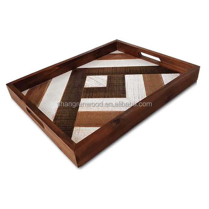 Rustic Rectangular Acacia Wood Bread Serving Tray With Handle ...