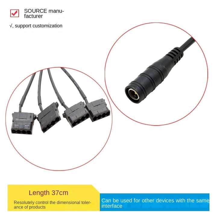 DC 5.5 x 2.1mm Female Power Supply Plug to 4 x 3/4-Pin PC Fan Power ...