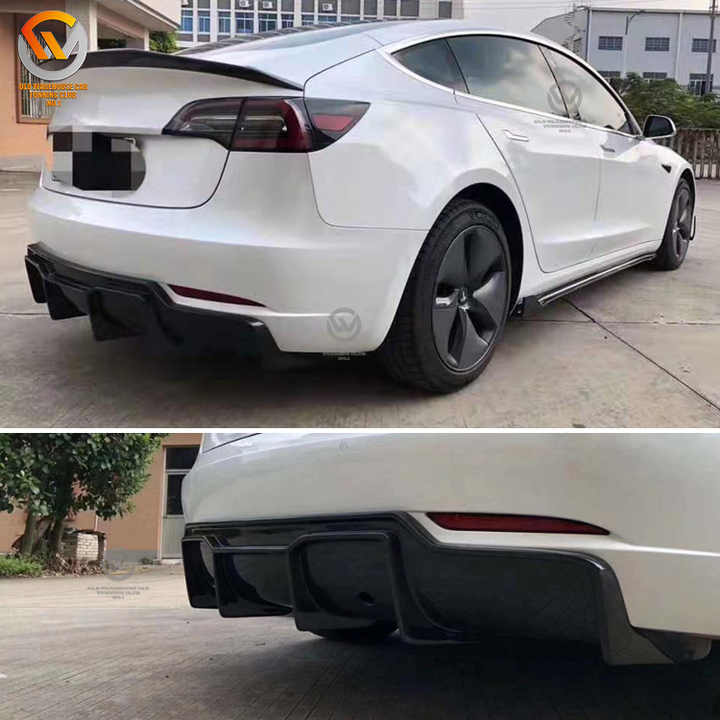 For Tesla Model 3 V Style Carbon Fiber Body Kit Front Rear Bumper Rear ...