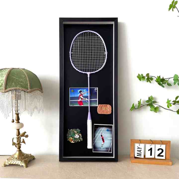 Badminton Racket Display Frame Wood Shadow Box Floral Animal Design ...