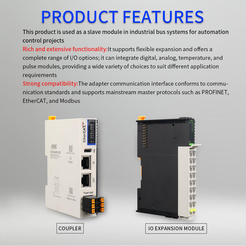 ProFINET/Modbus TCP/EtherCAT 8AI 4AI 4AO 8AO Hybrid Module 4-20mA/0-10V ...
