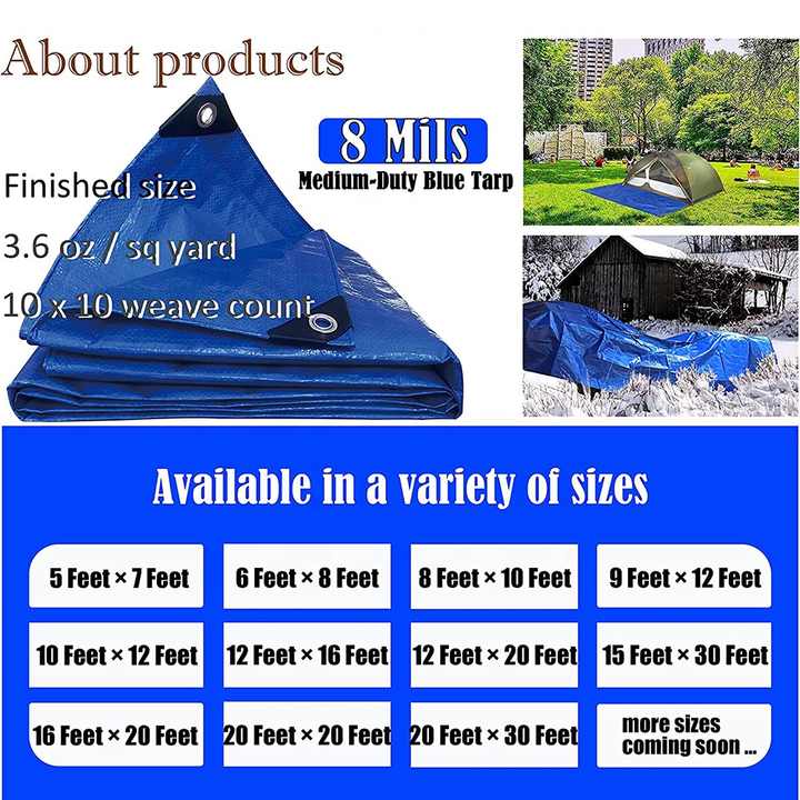 Blue Tarp Waterproof PE Tarpaulin 12x14 Feet - All Purpose