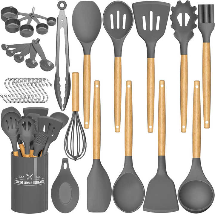 Wholesale 12 Pieces In 1 Set Wooden Handle Silicone Kitchenware Set ...
