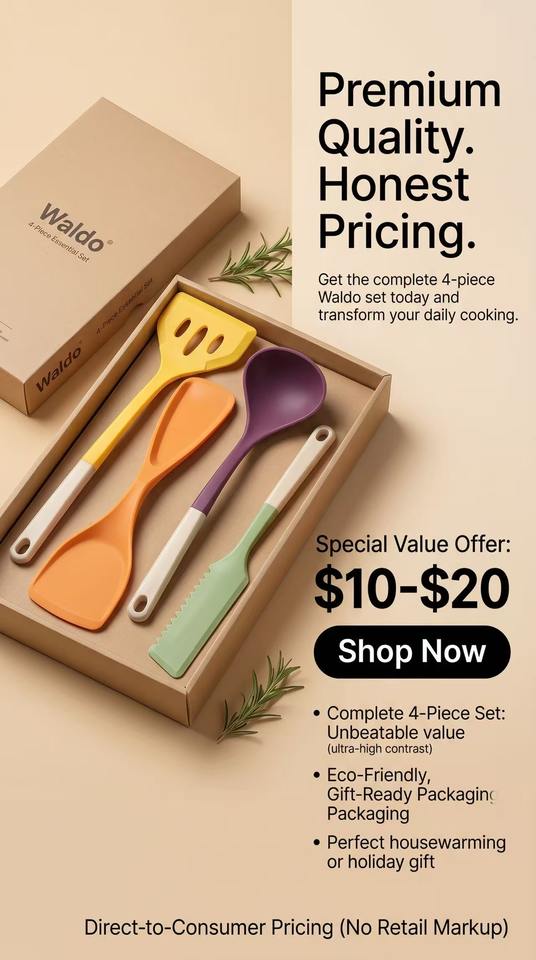4PCS Silicone Kitchen Utensils Set Heat Resistant Non-Stick Safe ...