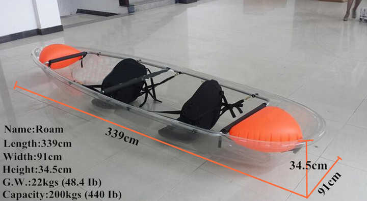 2-person Polycarbonate Canoe Kayak - Clear Bottom for Fishing