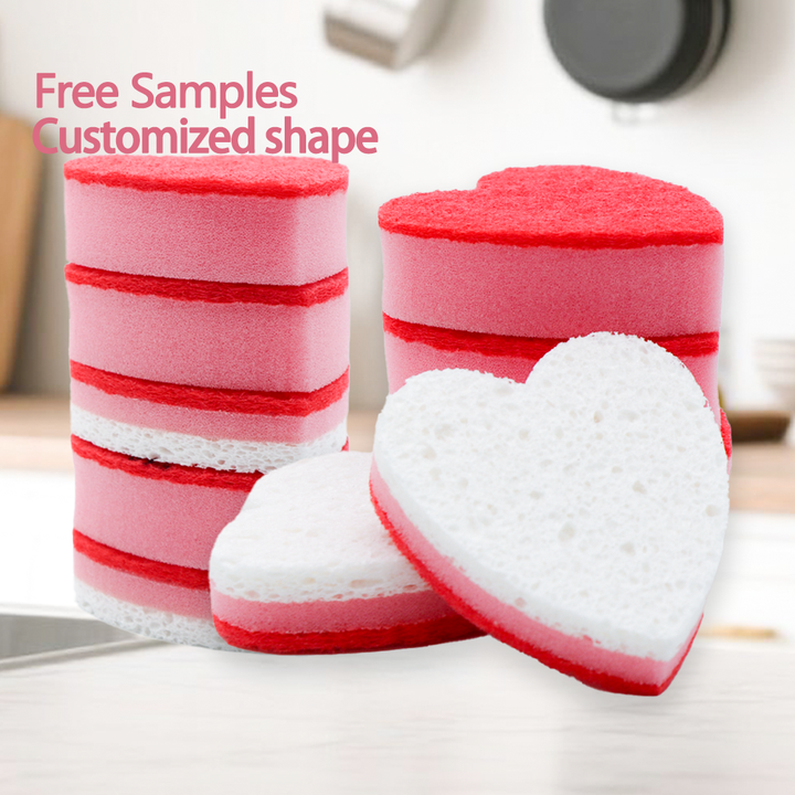 Pink Heart Sponge Composite Scouring Pad Dishwashing Pot Scrubber ...