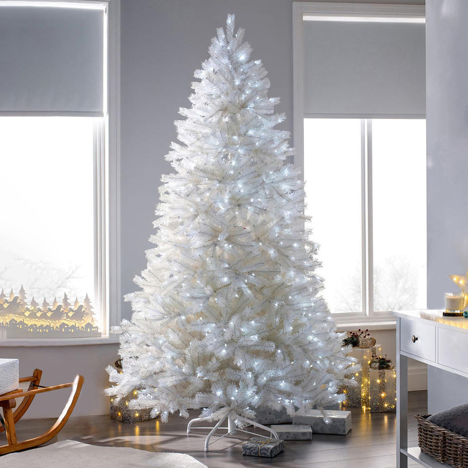 Longstar Pre - Lit White Artificial Christmas Tree Fluffy Branches ...