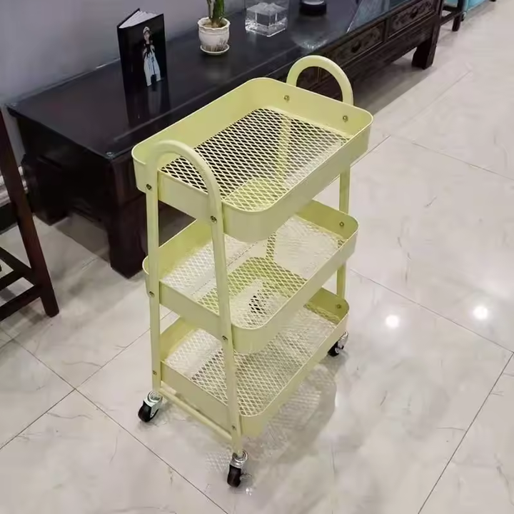 Mobile Metal Rolling Kitchen Storage Trolley - Stackable Baskets