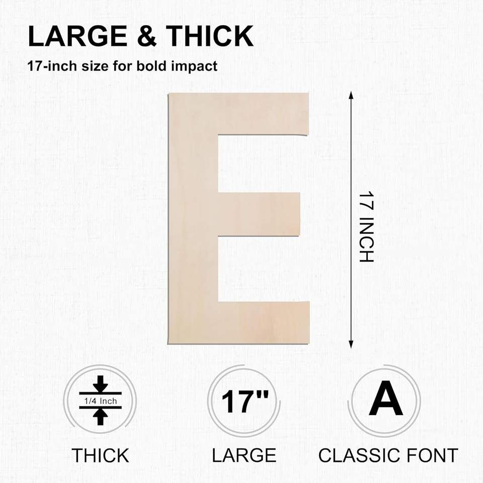 17 Inch Large Wooden Letters for Wall Decoration, 0.25 Inch Thick Blank ...