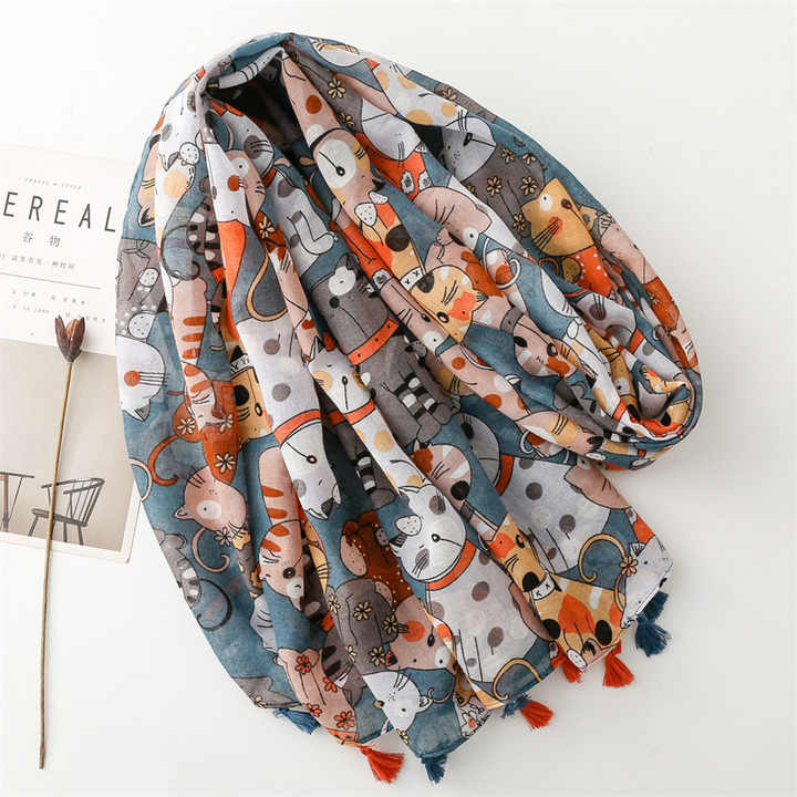 Large Women's Holiday Scarf Lightweight Animal Cat Print Scarves Long ...