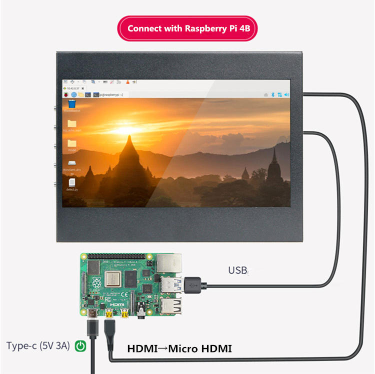 Original 7" Black 1024x600/800x480 Touch Display IPS Widescreen ...