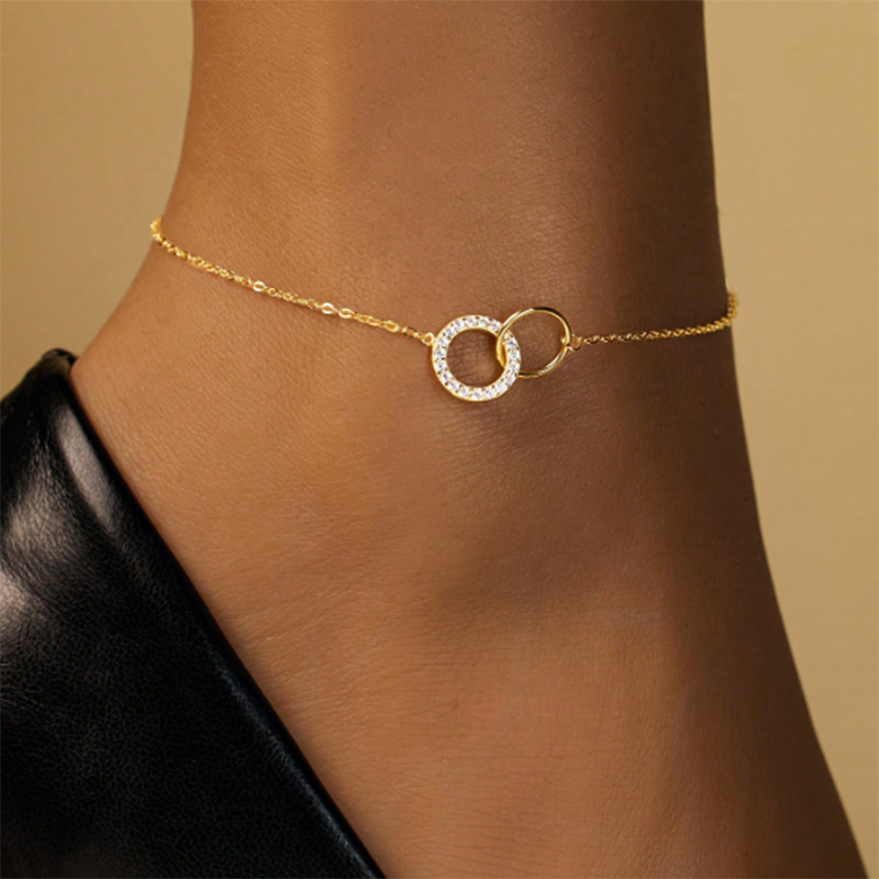 925 Sterling Silver Elegant Fashion Zirconia Double Ring Women's Anklet ...