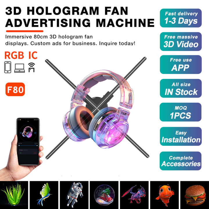 80cm Dia 3D Holographic LED Fan Advertising Display Christmas Indoor ...