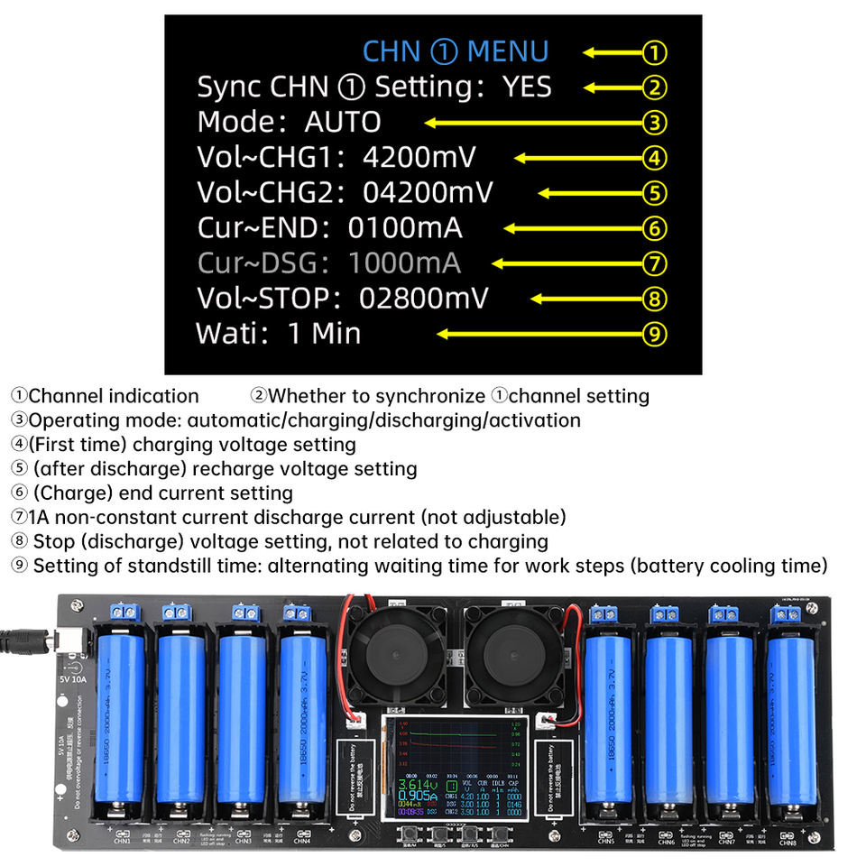 8 Channel 18650 Battery Capacity IR Tester - Automatic Charging