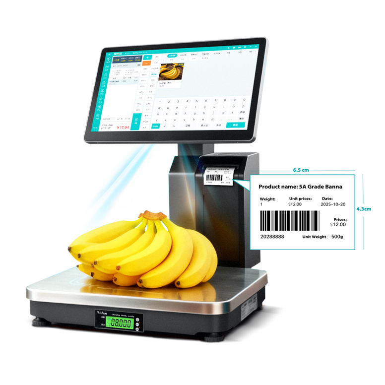 15KG Touch Pos Scale With Integrated Label Printer Android RK3566 POS ...
