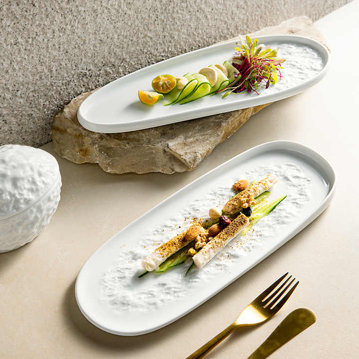 Creative Restaurant Decoration - Stone Carved Oblong Plate