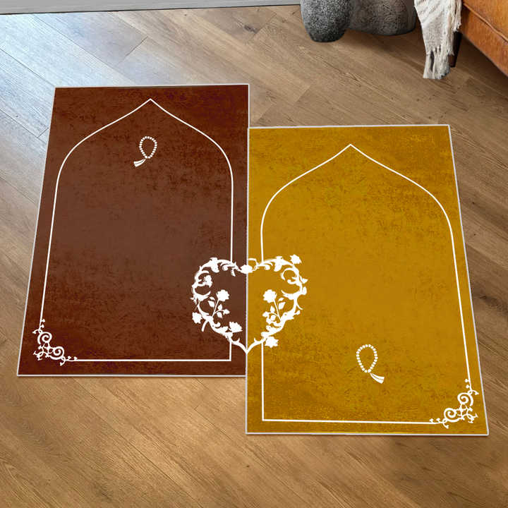 Custom Logo Luxury Heart Couple Prayer Mat - Islamic Prayer Rug