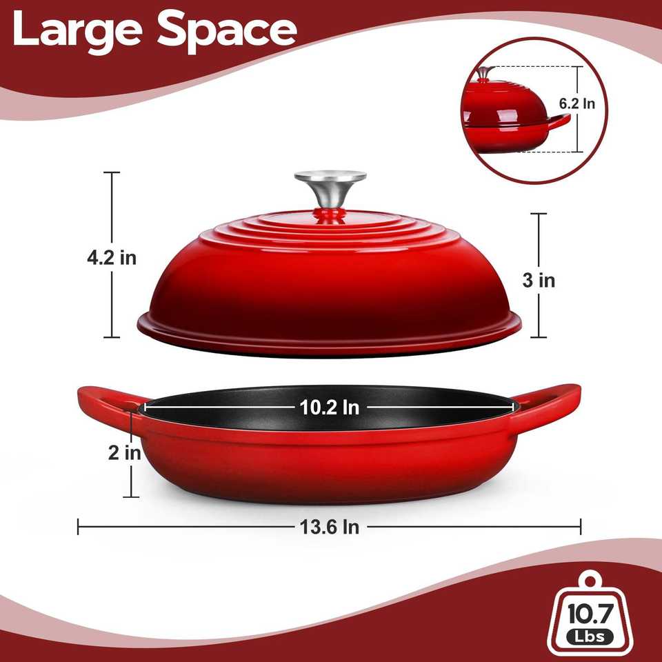 Red Dutch Oven for Baking Bread, Round Enameled Cast Iron Dutch Oven ...