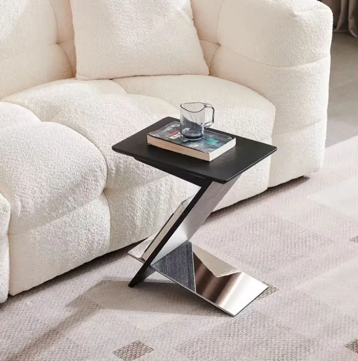 Z-Shaped Modern Accent Wooden Side Table Sturdy Minimalist Design with ...