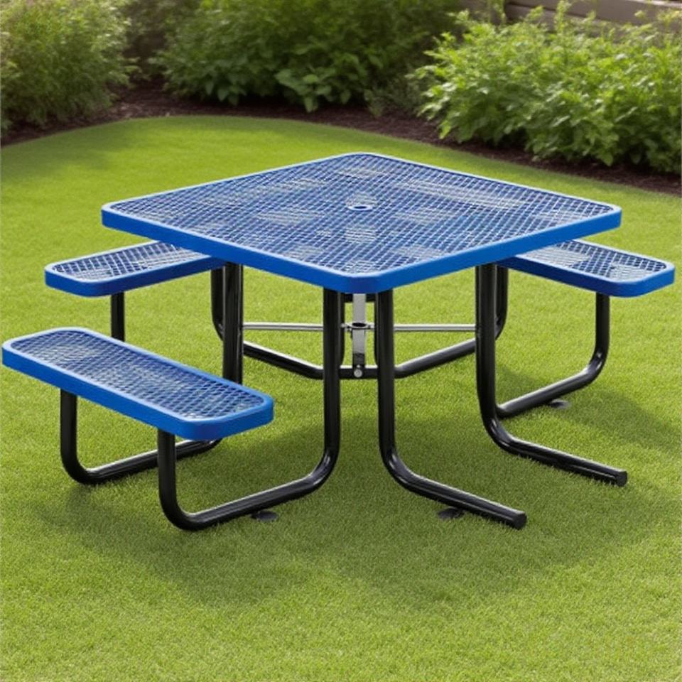 Hot Selling square 46 Inches Bule Perforated Metal Picnic Table Outdoor ...