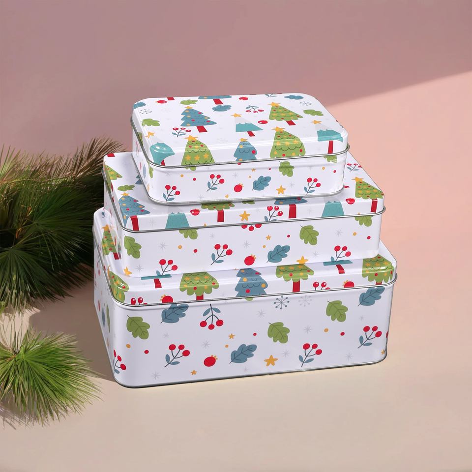 High-End Rectangle Christmas Tinplate Box Set OEM Customizable CMYK ...