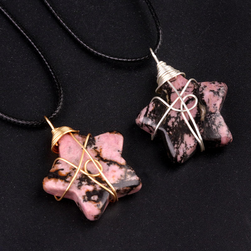 DIY Native White Crystal Raw Stone Pendant Rhodonite Jasper Star ...