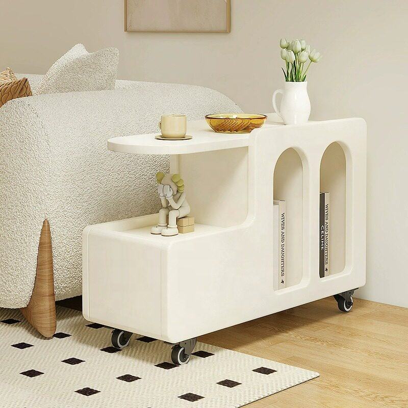 Nordic Small Coffee Table Movable with Wheels Wood Living Room Side ...