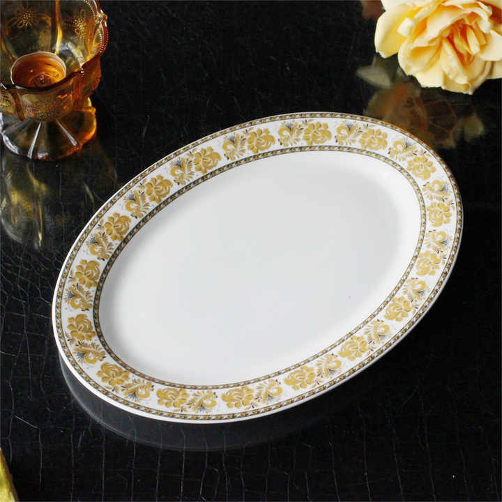 12 Inch Bone Oval Plate With Golden Pattern Islamic Ceramic Plate for ...