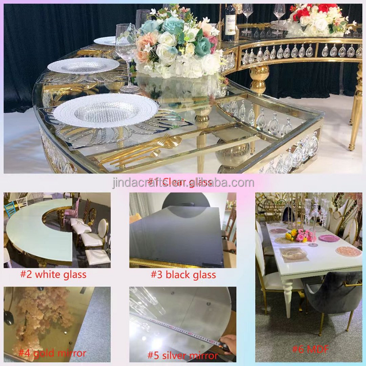 Luxury Party Event Gold Stainless Steel Clear Glass Top Serpentine ...